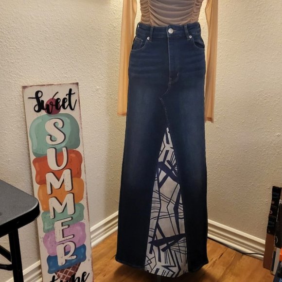 H&M | Skirts | Deconstructed Long Denim Skirt Geo Design With Matching ...
